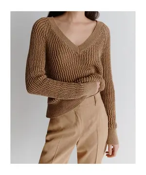Marella Cotton And Lurex V-neck Sweater