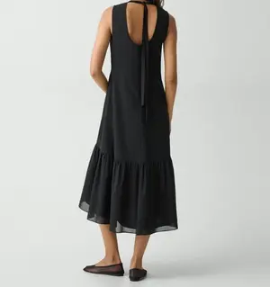 Theory Tie-neck Midi Dress In Lightweight Wool