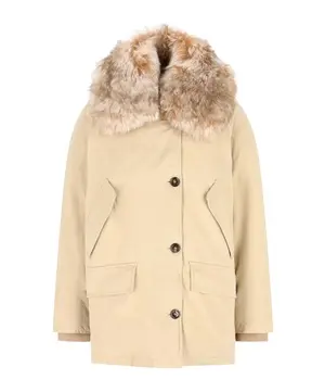 Prada Long-sleeved Button-up Coat With Fur Collar - No
