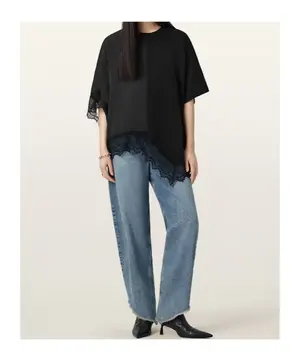 ALLSAINTS Lenny Lace Trim T-shirt - Black