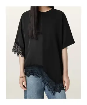 ALLSAINTS Lenny Lace Trim T-shirt - Black