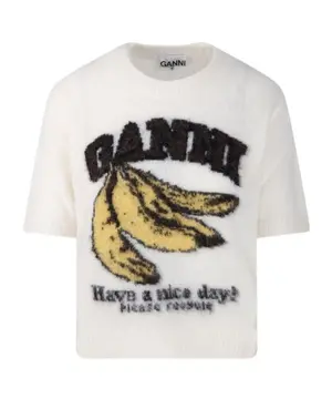 GANNI Graphic Knit T-shirt - White