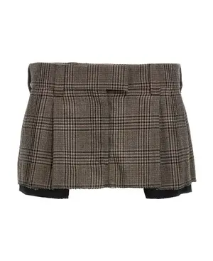 Miu Miu Pleated Plaid Mini Skirt - Brown