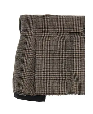 Miu Miu Pleated Plaid Mini Skirt - Brown