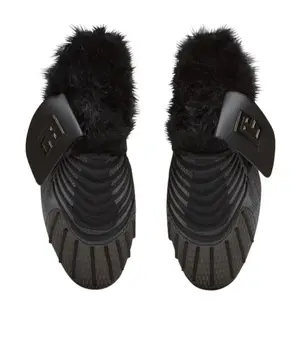 Balmain Half Time Faux Fur-lined Mules With Technical Fabrics - Black