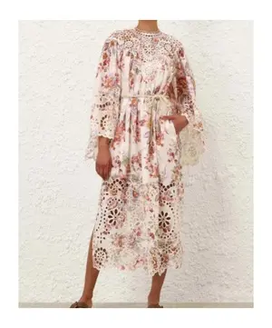 Zimmermann Awaken Embroidered Midi Dress - Nude