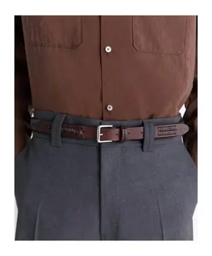 LEMAIRE Braided Leather Belt With Engraved Logo Buckle
