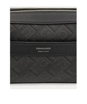 FERRAGAMO Monogram Jacquard Zipped Crossbody Bag - Black/gray