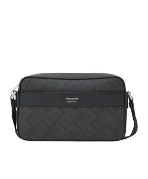 FERRAGAMO Monogram Jacquard Zipped Crossbody Bag - Black/grey