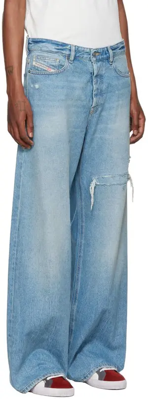 DIESEL® Wide-leg Distressed Jeans
