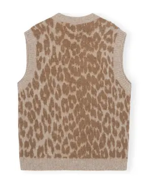 GANNI Leopard Jacquard Knitted Vest - Brown