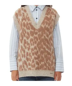 GANNI Leopard Jacquard Knitted Vest - Brown