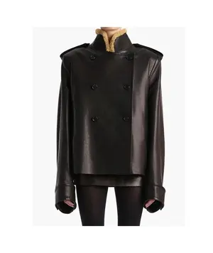 Khaite Dean Belted Leather Jacket With Shearling Collar - Black