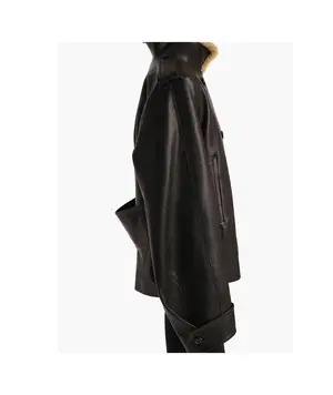 Khaite Dean Belted Leather Jacket With Shearling Collar - Black