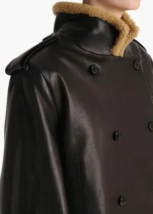 Khaite Dean Belted Leather Jacket With Shearling Collar - Black