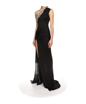 David Koma Crystal Feather One-shoulder Gown