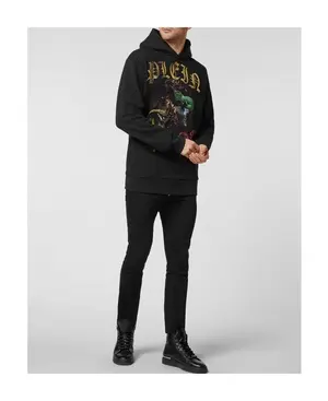 Philipp Plein Graphic Printed Long Sleeved Hoodie - Black