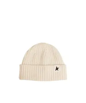 GOLDEN GOOSE Ribbed Beanie With Star Patch - Nude
