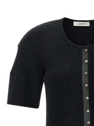 LEMAIRE Ribbed Knit Henley Top - Black