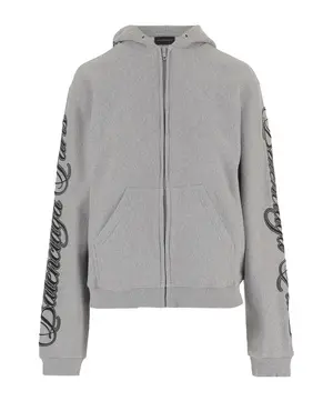 Balenciaga Balenciaga Cursive Zip-Up Hoodie Gray