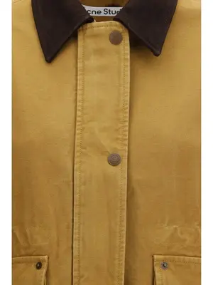Acne Studios Long-sleeved Jacket With Leather Collar And Drawstring Detail - Yellow
