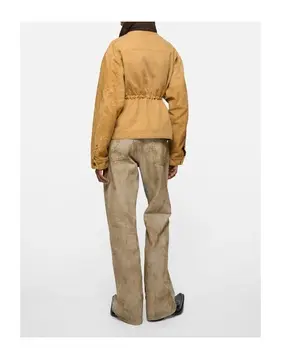 Acne Studios Long-sleeved Jacket With Leather Collar And Drawstring Detail - Yellow