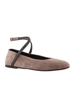 Brunello Cucinelli Round Toe Ballet Flats With Adjustable Buckle