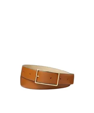 Tory Burch Leather Rectangle Buckle Belt - Bronze