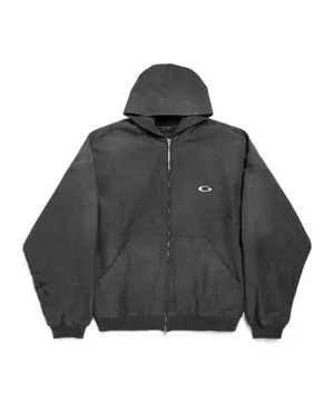 Balenciaga Loop Sports Icon Embroidered Zipped Hoodie - Coal Gray