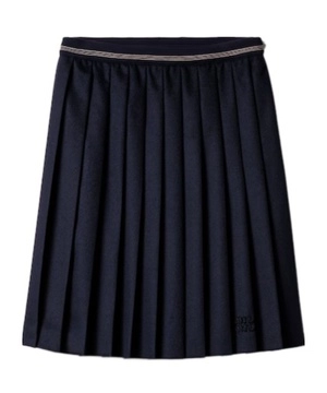 Miu Miu Pleated Velour Midi Skirt With Drawstring And Embroidery - Navy Blue