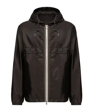 Moncler Logo Patch Hooded Zip-up Jacket - Black