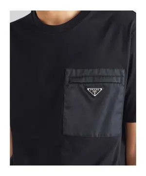 Prada Re-nylon And Jersey T-shirt With Zippered Pocket - Black