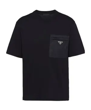 Prada Re-nylon And Jersey T-shirt With Zippered Pocket - Black