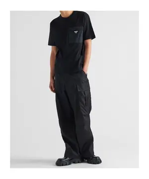 Prada Re-nylon And Jersey T-shirt With Zippered Pocket - Black