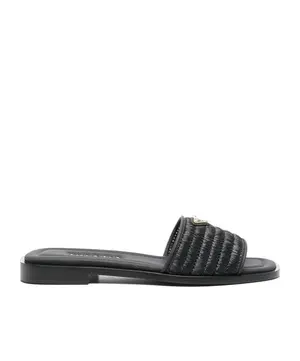 Prada Logo Plaque Square Toe Sandals