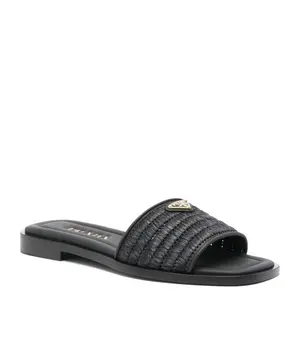 Prada Logo Plaque Square Toe Sandals
