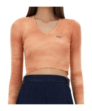 VIVIENNE WESTWOOD Ribbed Knit V-neck Cropped Jumper - No