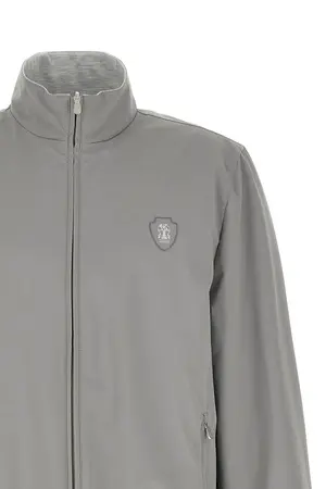 Brunello Cucinelli Logo Embroidered Reversible Jacket - Gray