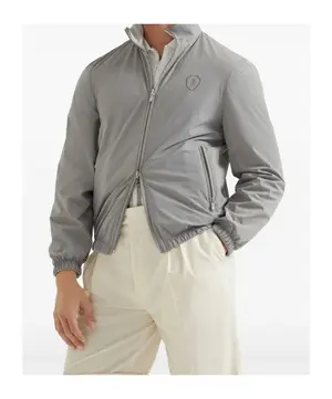 Brunello Cucinelli Logo Embroidered Reversible Jacket - Gray