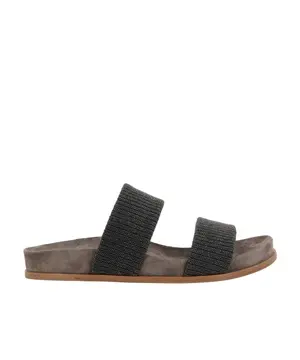 Brunello Cucinelli Embellished Strap Slides - Black