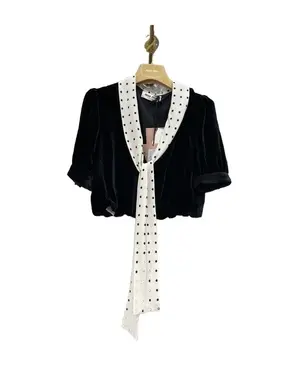 Miu Miu Velvet Cropped Blouse With Polka Dot Scarf Collar