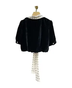 Miu Miu Velvet Cropped Blouse With Polka Dot Scarf Collar