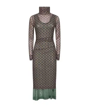 Dries Van Noten Printed Mesh Layered Midi Dress