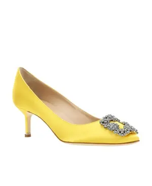 Manolo Blahnik Hangisi Embellished Satin Pumps - Yellow