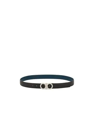 FERRAGAMO Salvatore Ferragamo Gancini Clasp Belt Black/titanium Blue