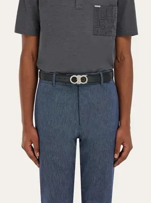 FERRAGAMO Gancini Clasp Belt - Black/titanium Blue