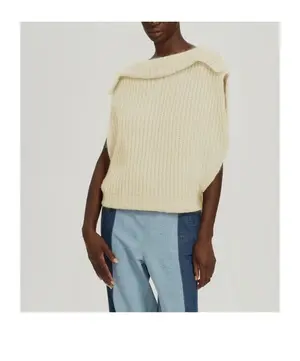 Fabiana Filippi Ribbed-knit Sleeveless Jumper With Shawl Collar - Nude