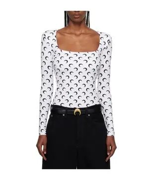 MARINE SERRE Moon Print Jersey Square Neck Top - No