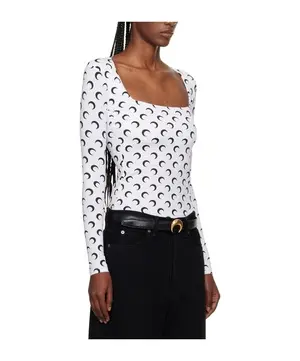 MARINE SERRE Moon Print Jersey Square Neck Top - No