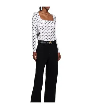 MARINE SERRE Moon Print Jersey Square Neck Top - No